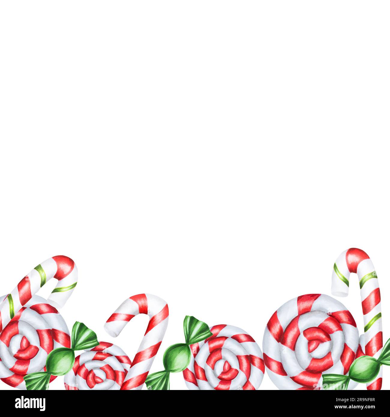 Watercolor frame with christmas candy canes illustration. New year hand ...