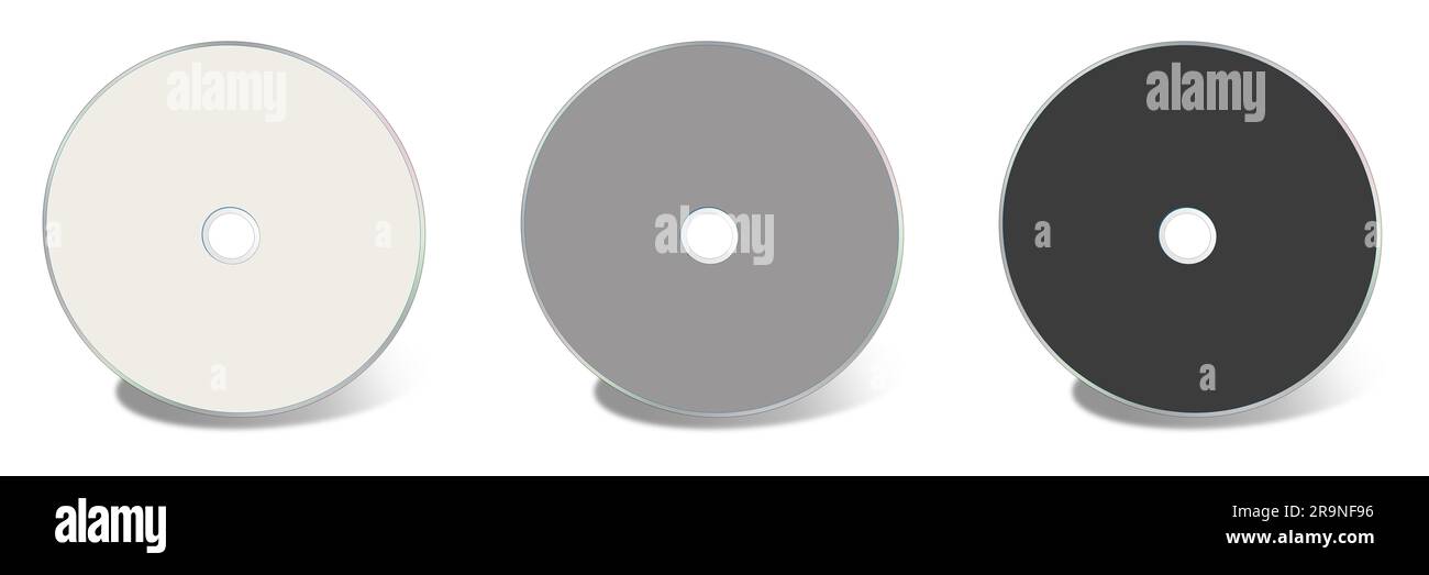 Three CD or DVD blank template white, grey and black for presentation ...