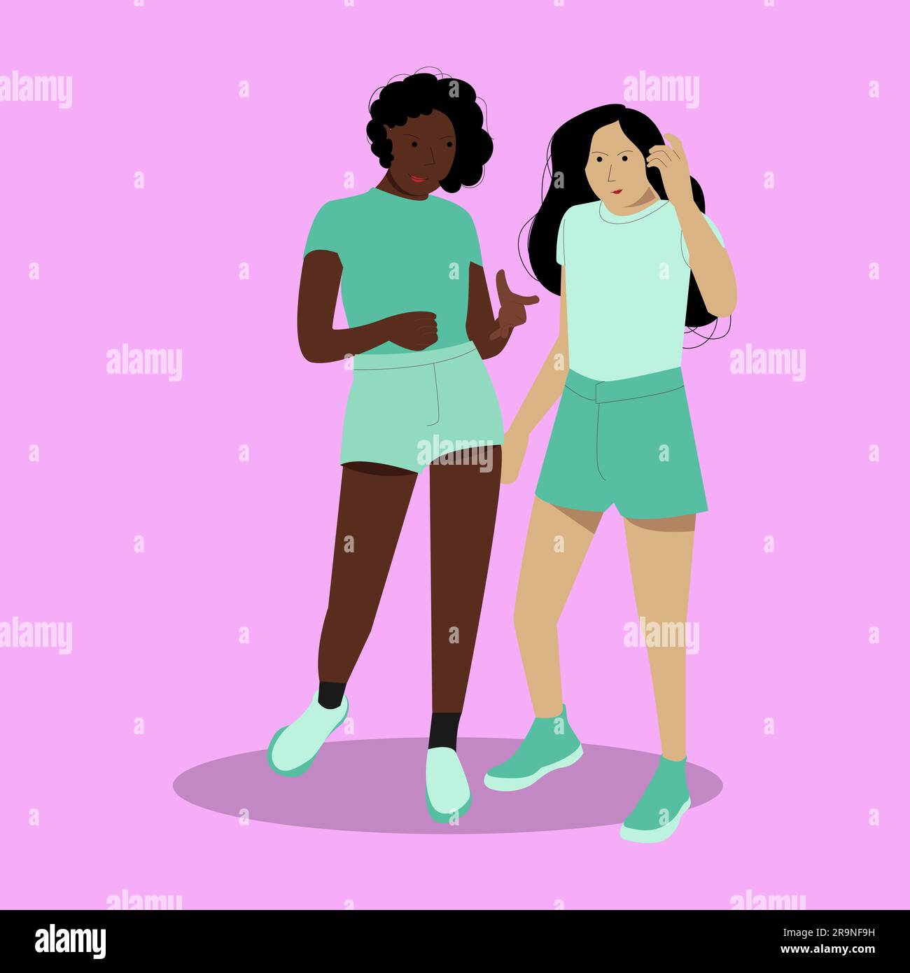 Two women's friendship flat art design in green character friendship ...