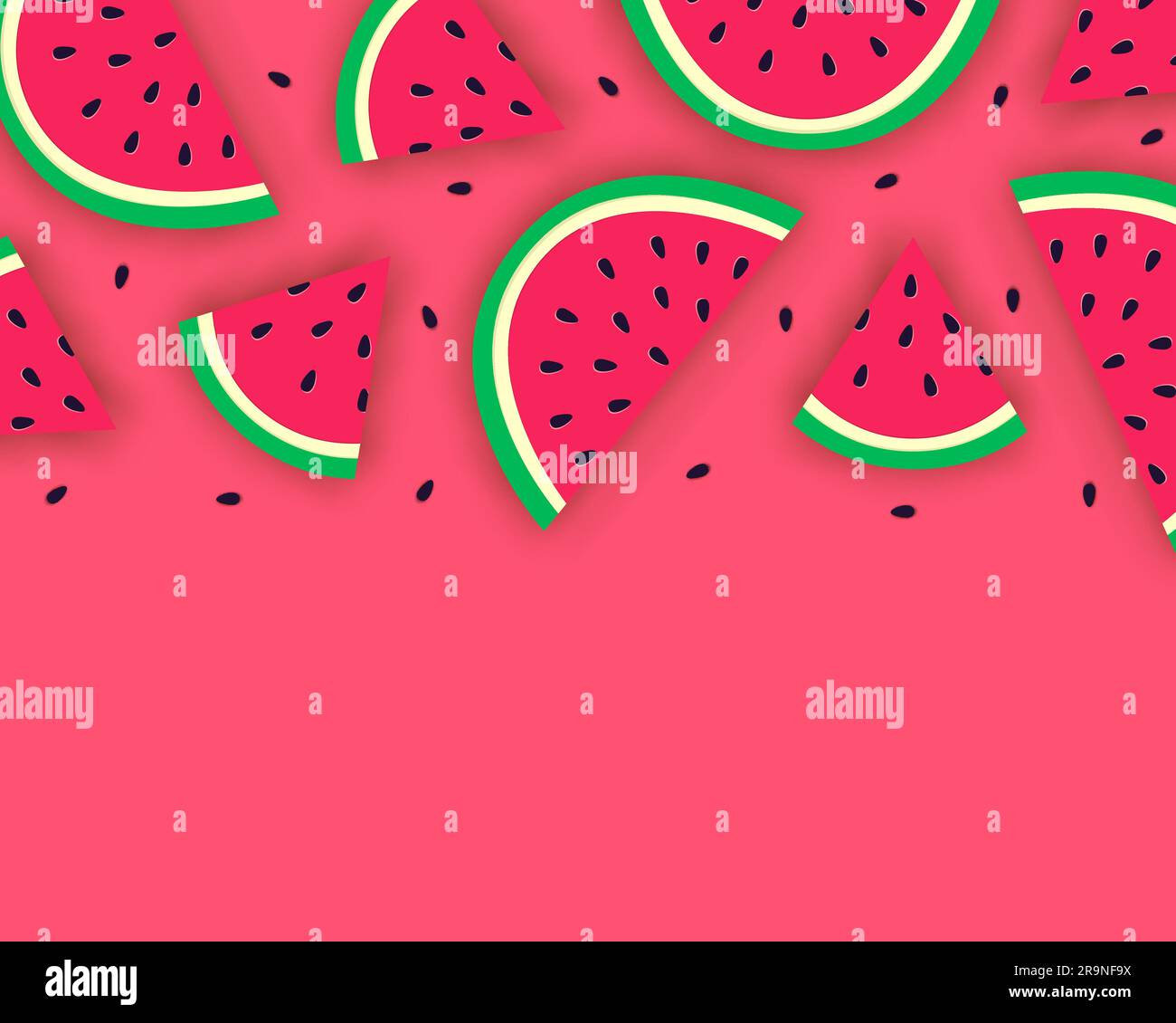 Vector summer background with juicy ripe watermelon slices in paper cut ...