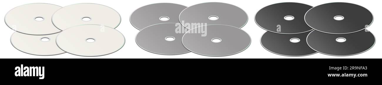 Three CD or DVD blank template white, grey and black for presentation ...