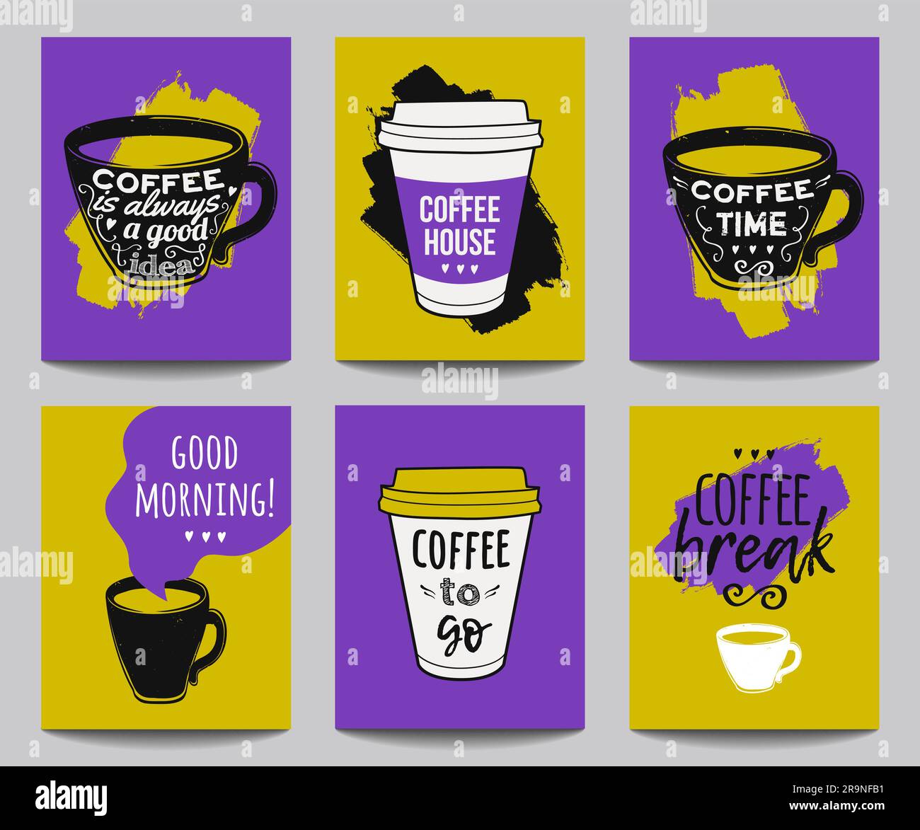 Vector set of modern posters with coffee backgrounds. Trendy hipster ...