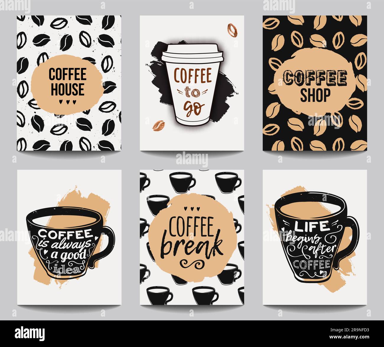 Vector set of modern posters with coffee backgrounds. Trendy hipster ...