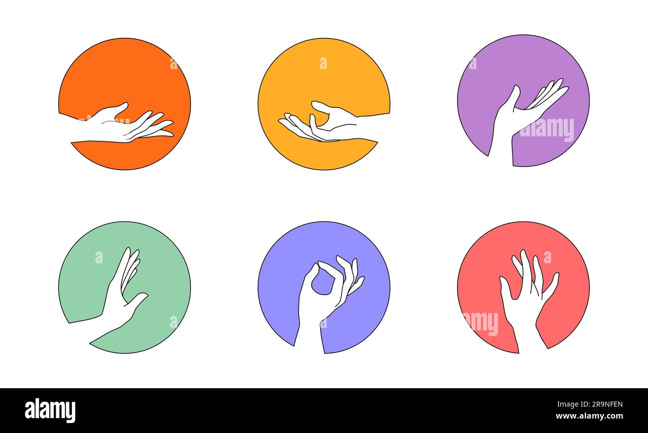 Vector set of female hand logos in minimal linear style. Emblem design ...
