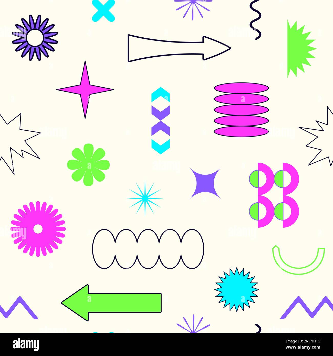 Vector trendy abstract cool retrowave seamless pattern with memphis ...