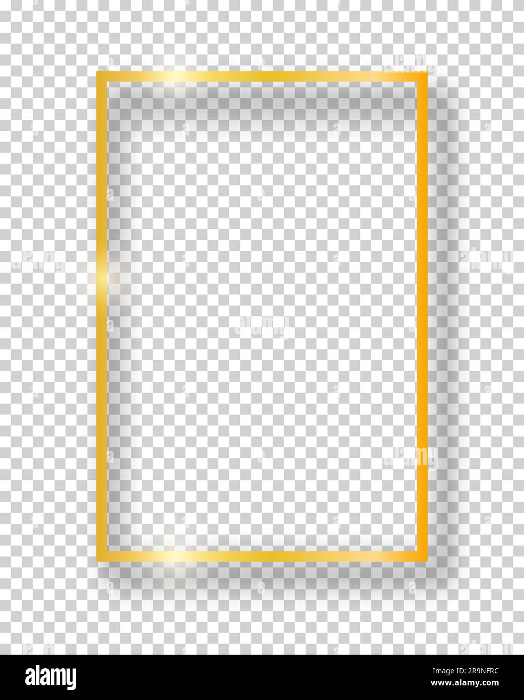 Vector golden shiny vintage square frame isolated on transparent background. Luxury glowing ...