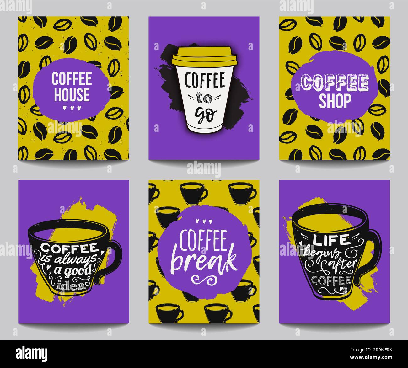 Vector set of modern posters with coffee backgrounds. Trendy hipster ...