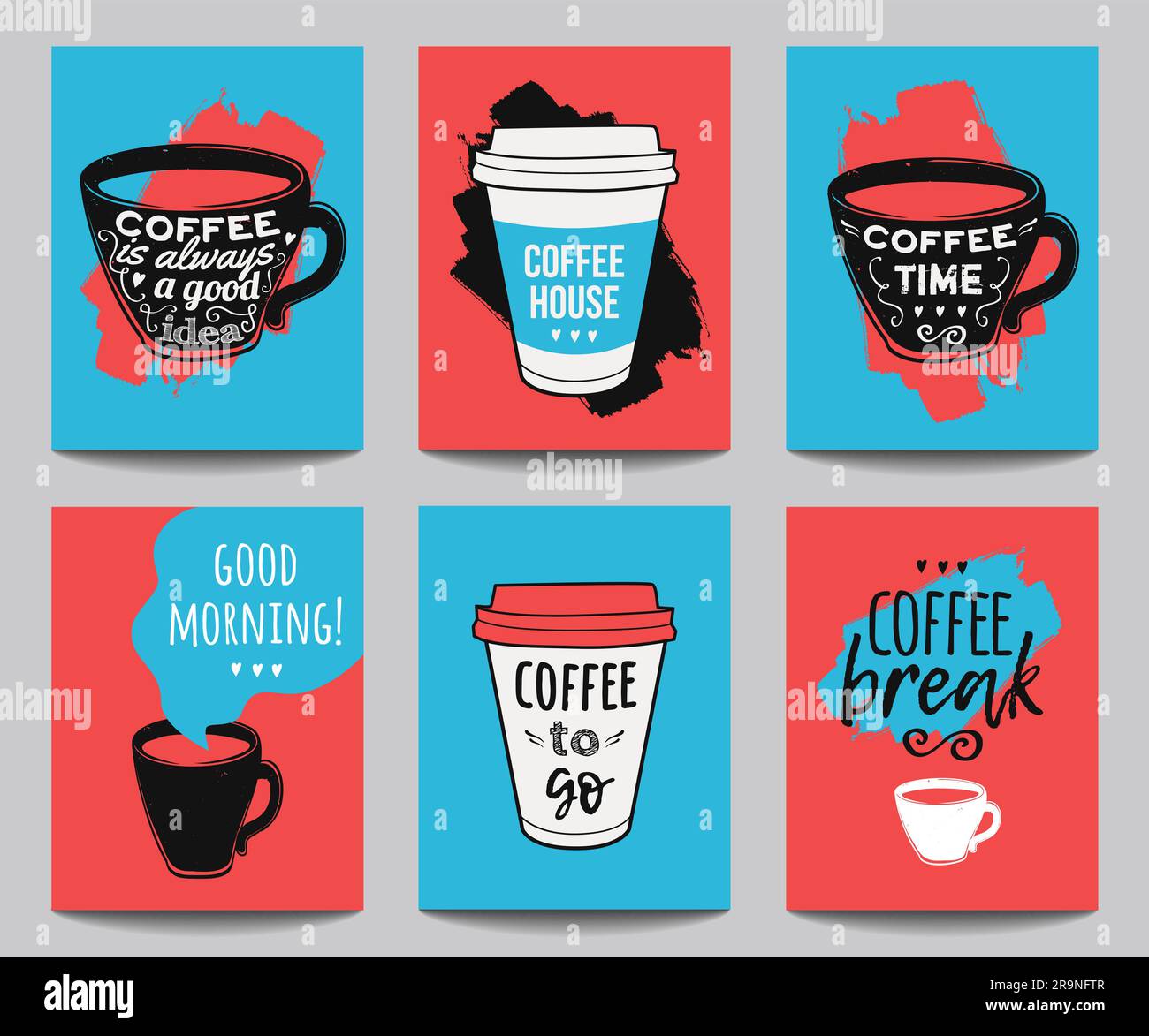 Vector set of modern posters with coffee backgrounds. Trendy hipster ...