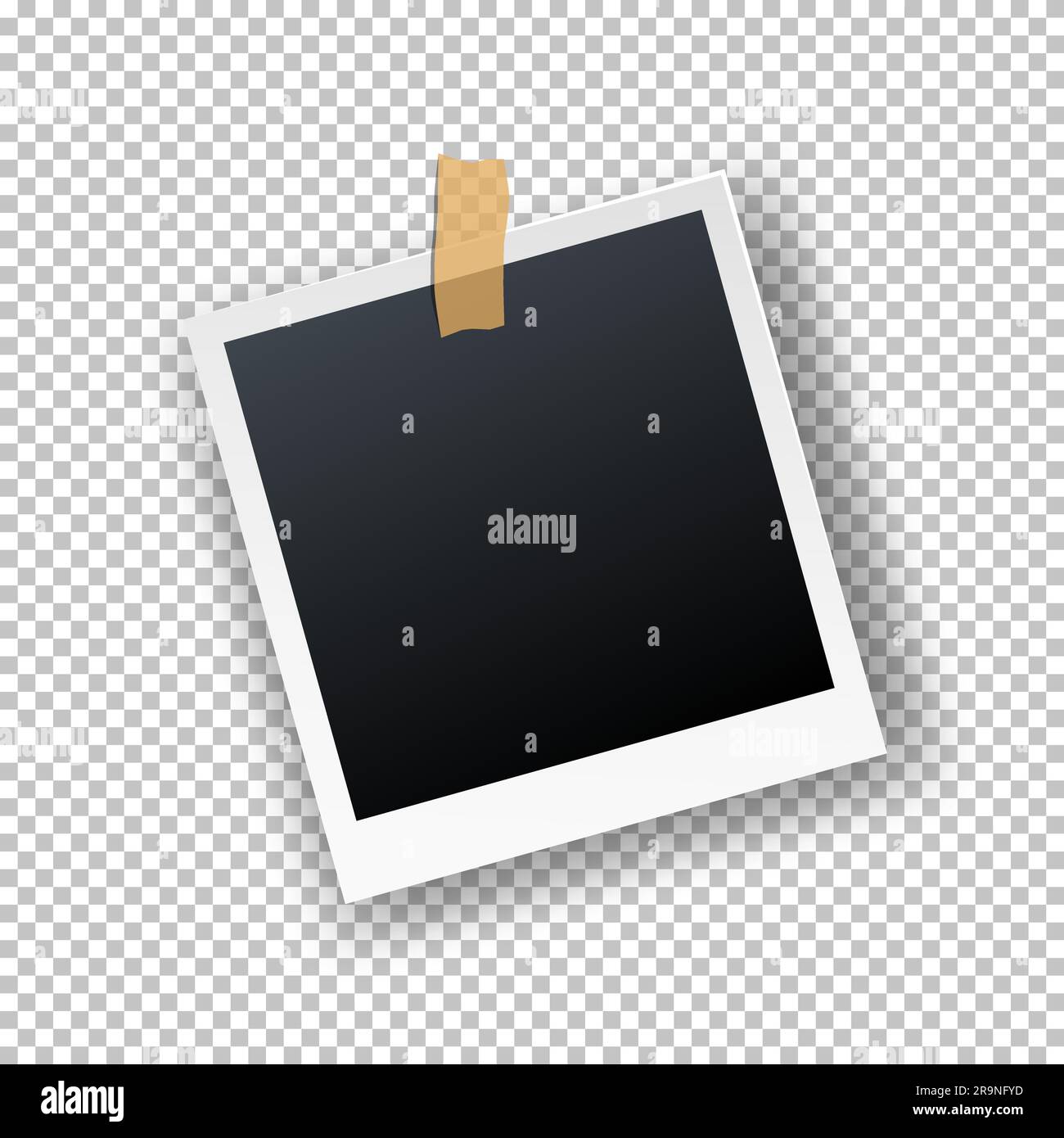 Vector retro realistic instant photo card hanging on sticky tape ...