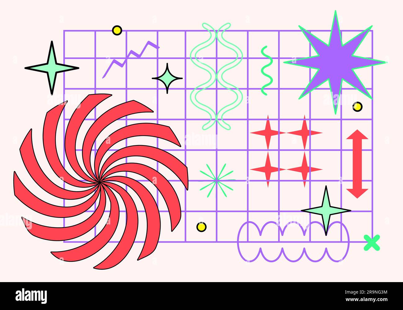 Vector trendy abstract cool retrowave pattern illustration with memphis ...