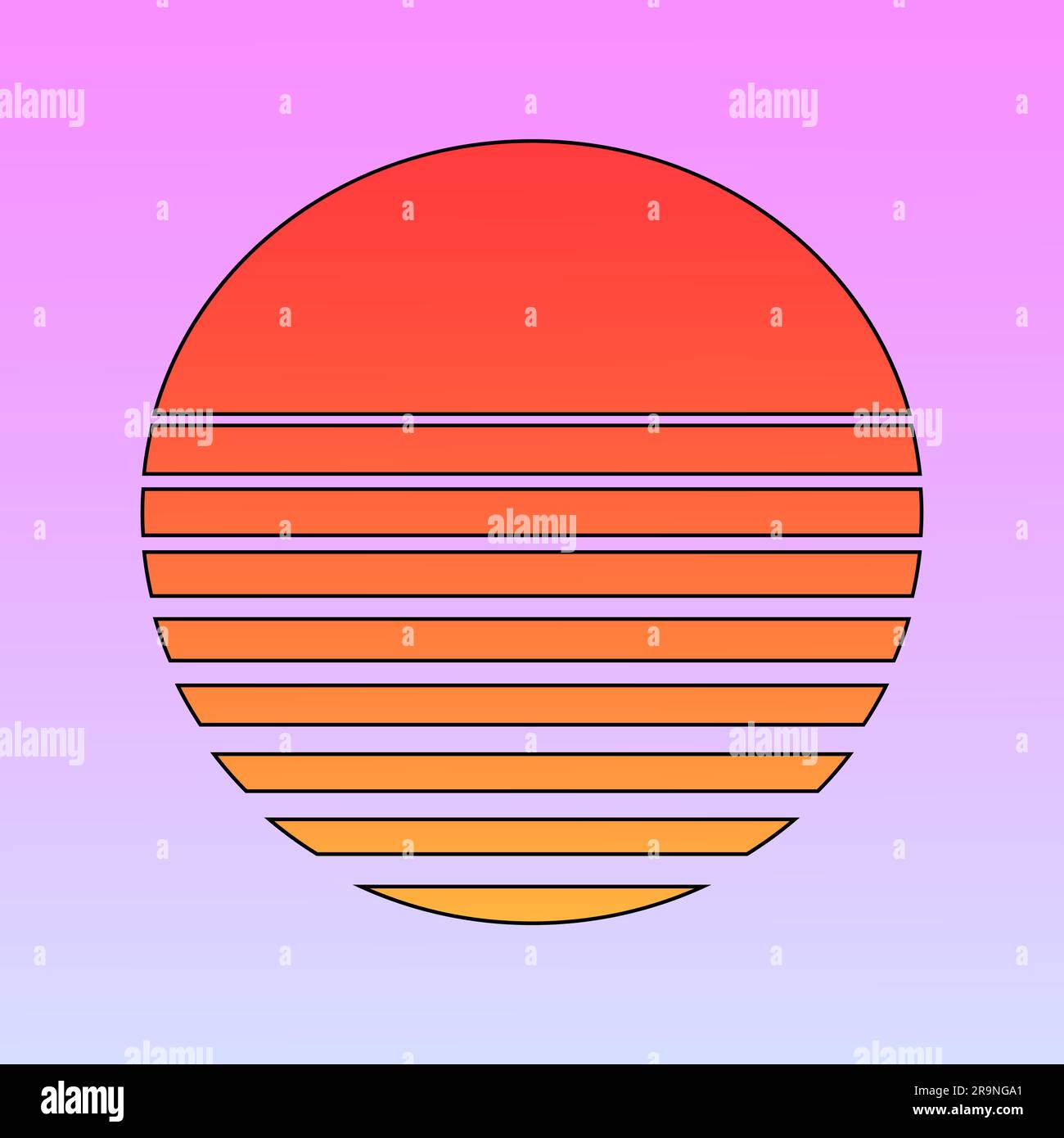 Vector illustration of retro sun in 80`s style. Retrowave, synthwave ...