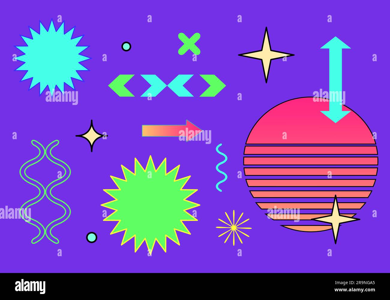 Vector trendy abstract cool retrowave pattern illustration with memphis ...