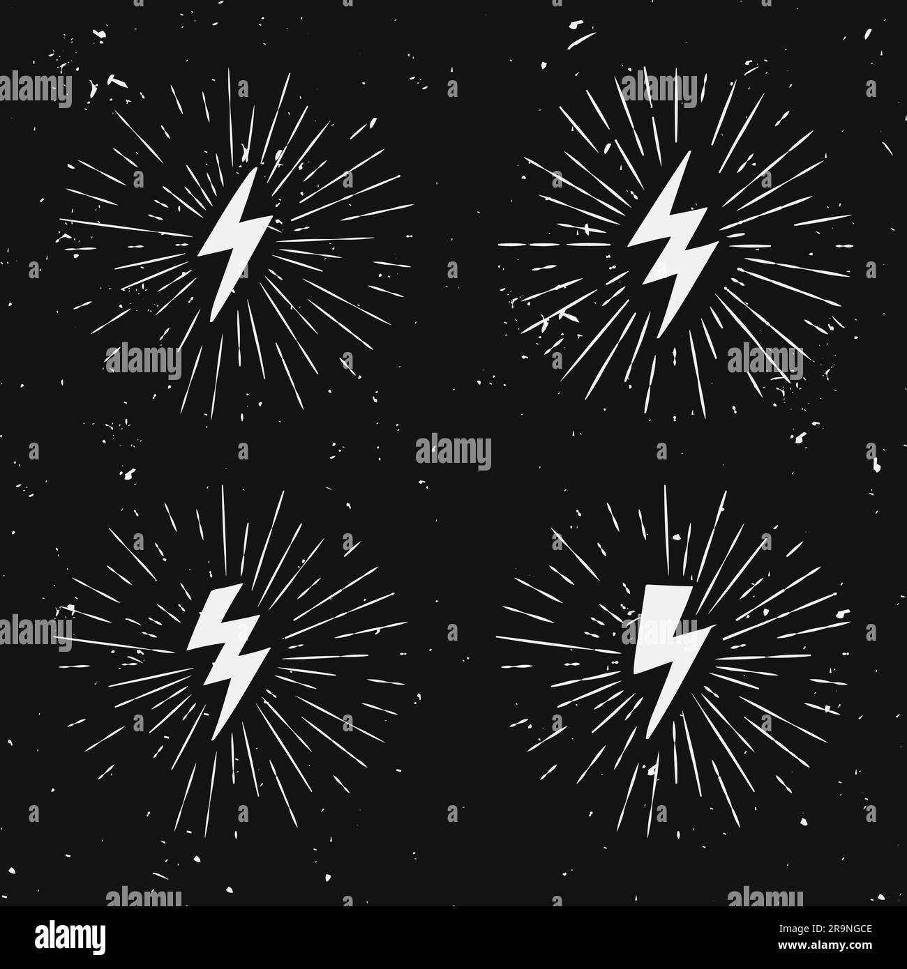Vector black and white grunge retro set with lightning bolt signs with ...