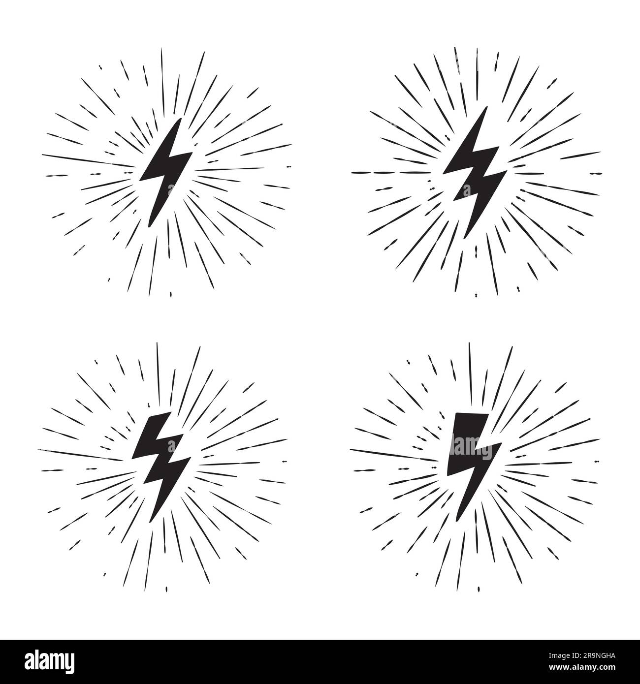 Vector black and white grunge retro set with lightning bolt signs with ...