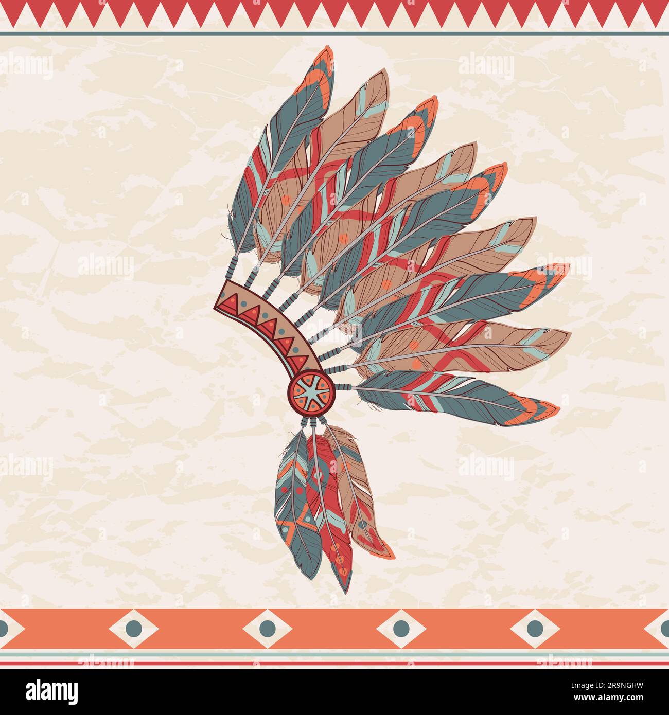 Vector colorful illustration of native american indian chief headdress ...