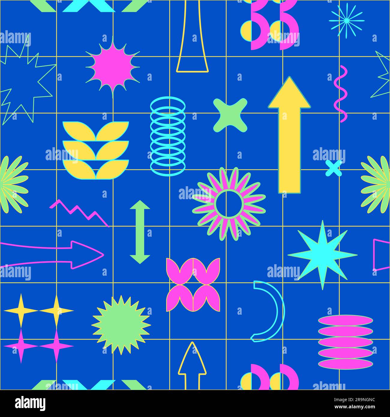 Vector trendy abstract cool retrowave seamless pattern with memphis ...