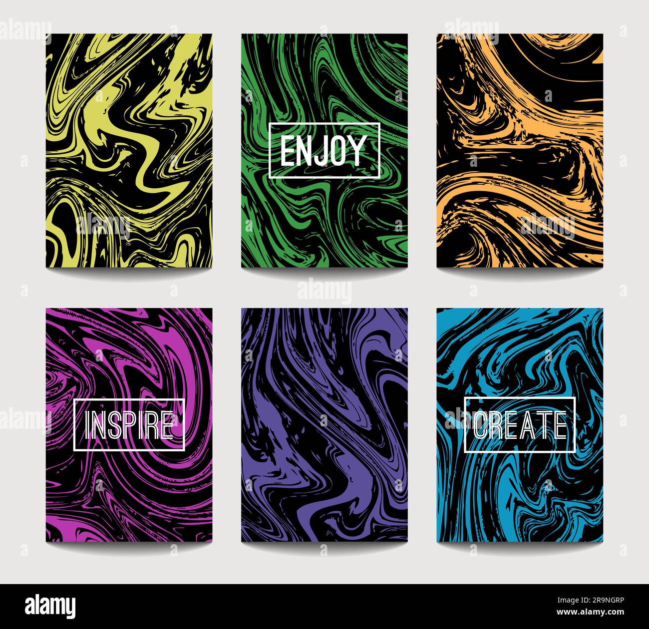 Vector set with ink watercolor hand drawn marble brochures. Textured ...
