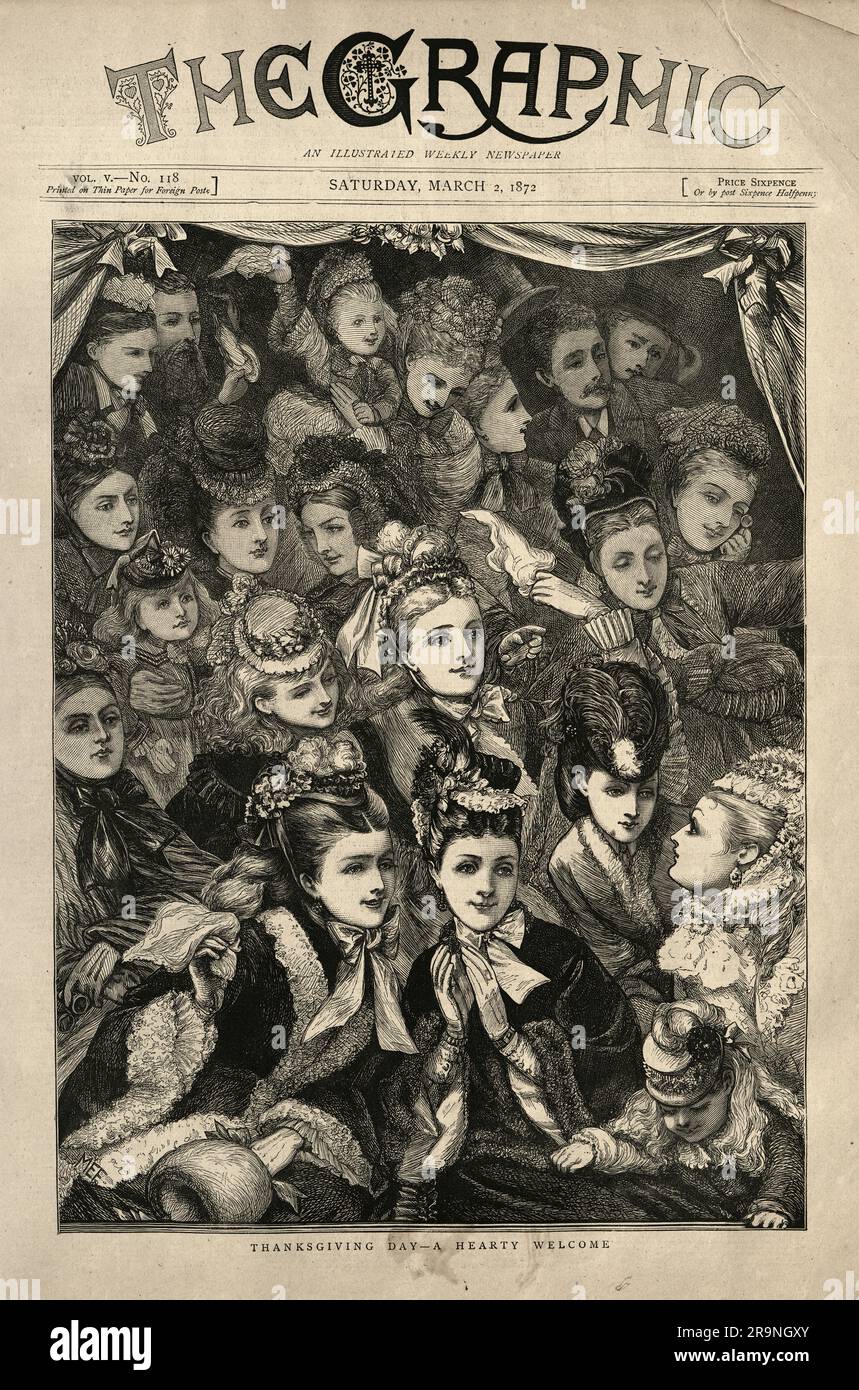 Old Victorian newspaper front page, Thanksgiving day for the Recovery ...