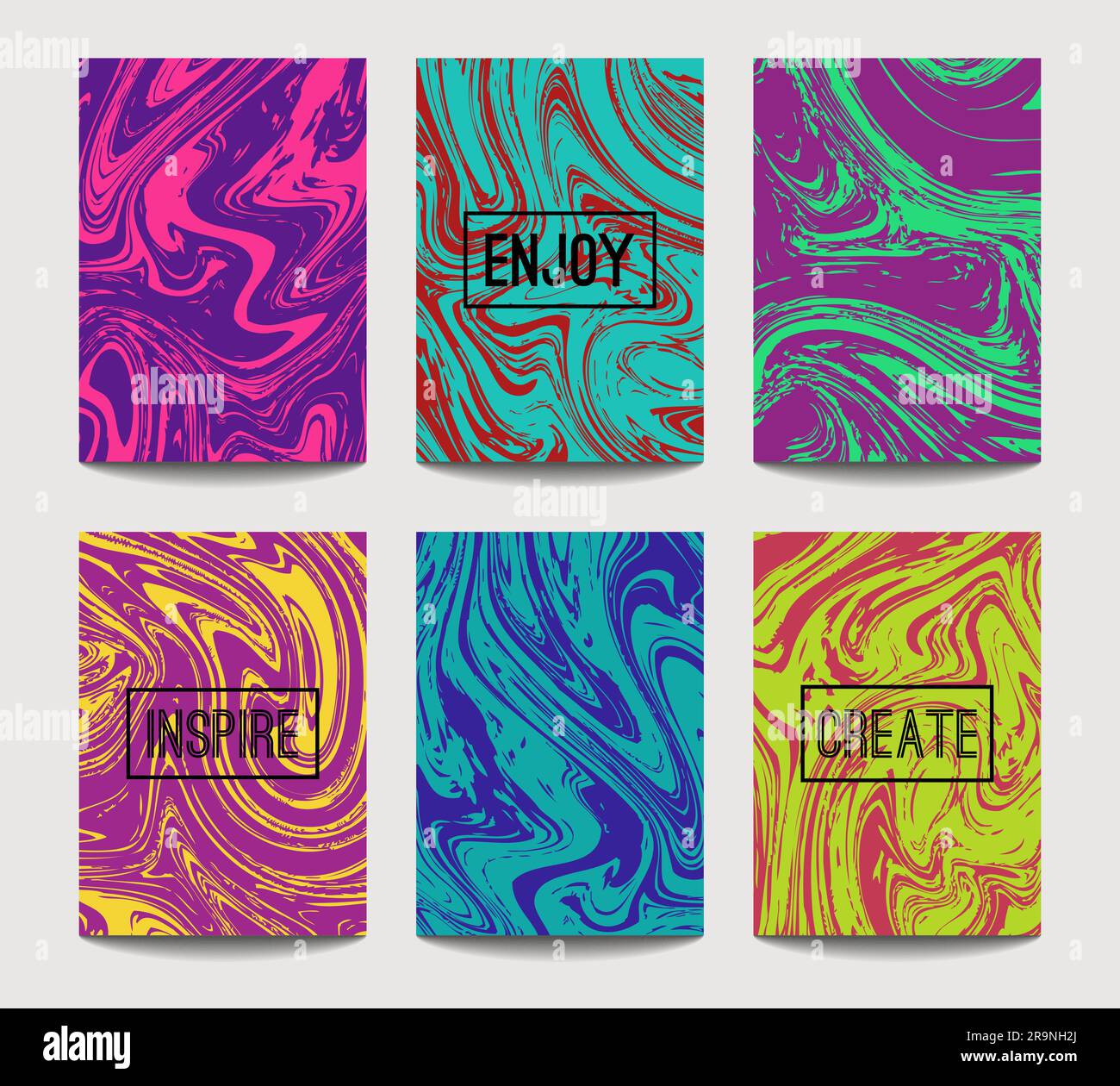 Vector set with ink watercolor hand drawn marble brochures. Textured ...