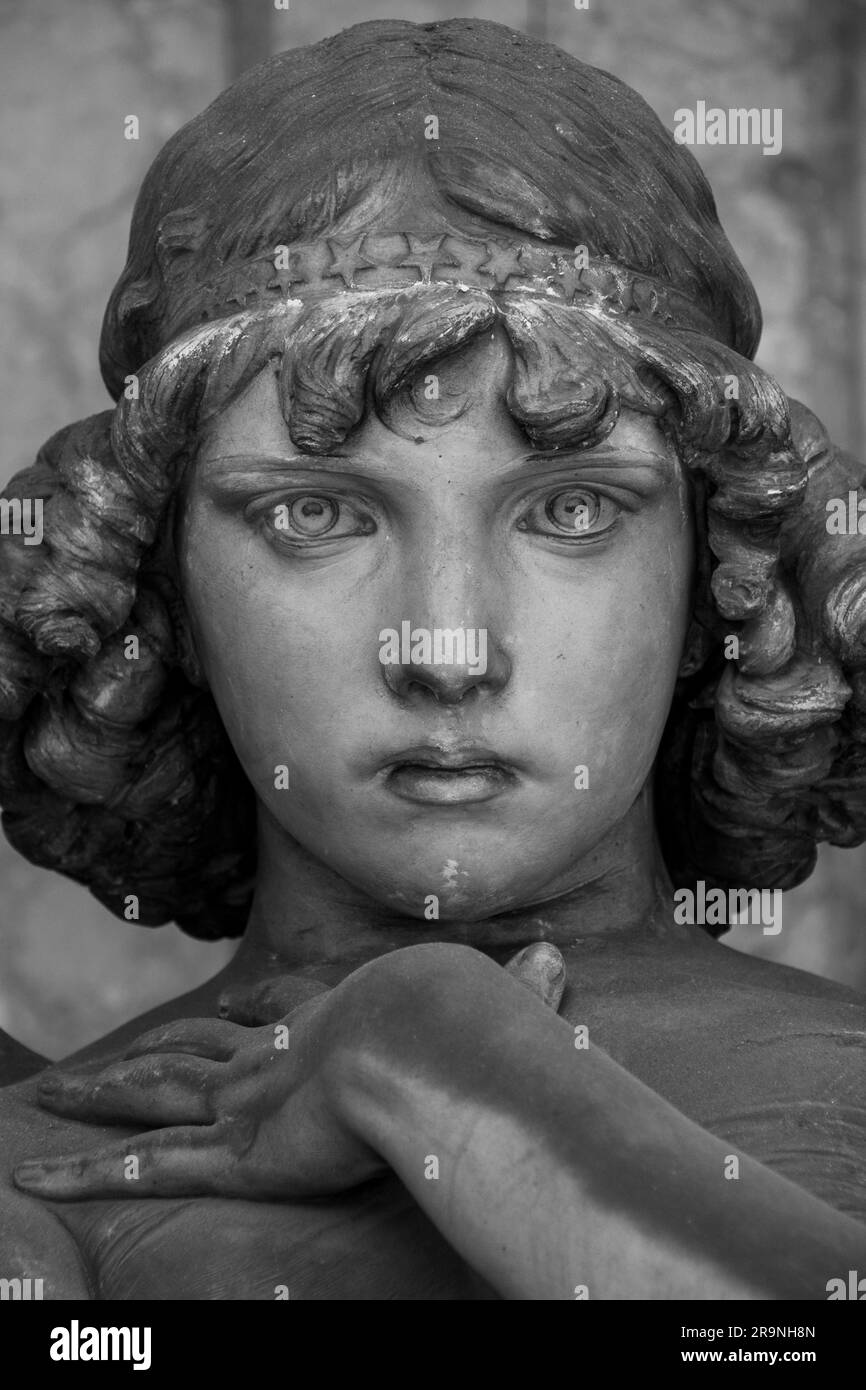 A detail of a statue in the Monumental Cemetery of Staglieno, Genoa ...