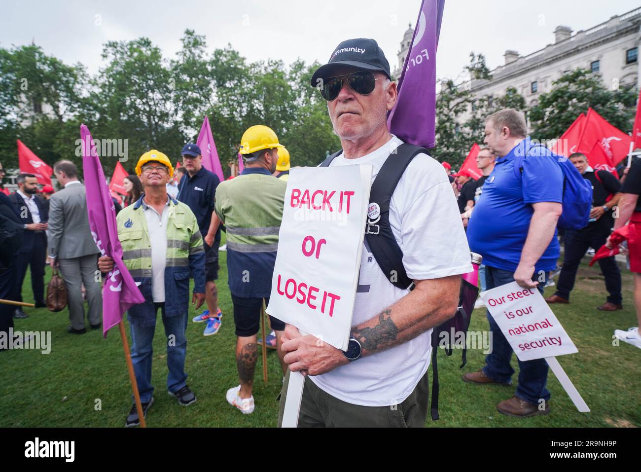 London UK. 28 June 2023 Steelworkers and members of Unite Union march ...