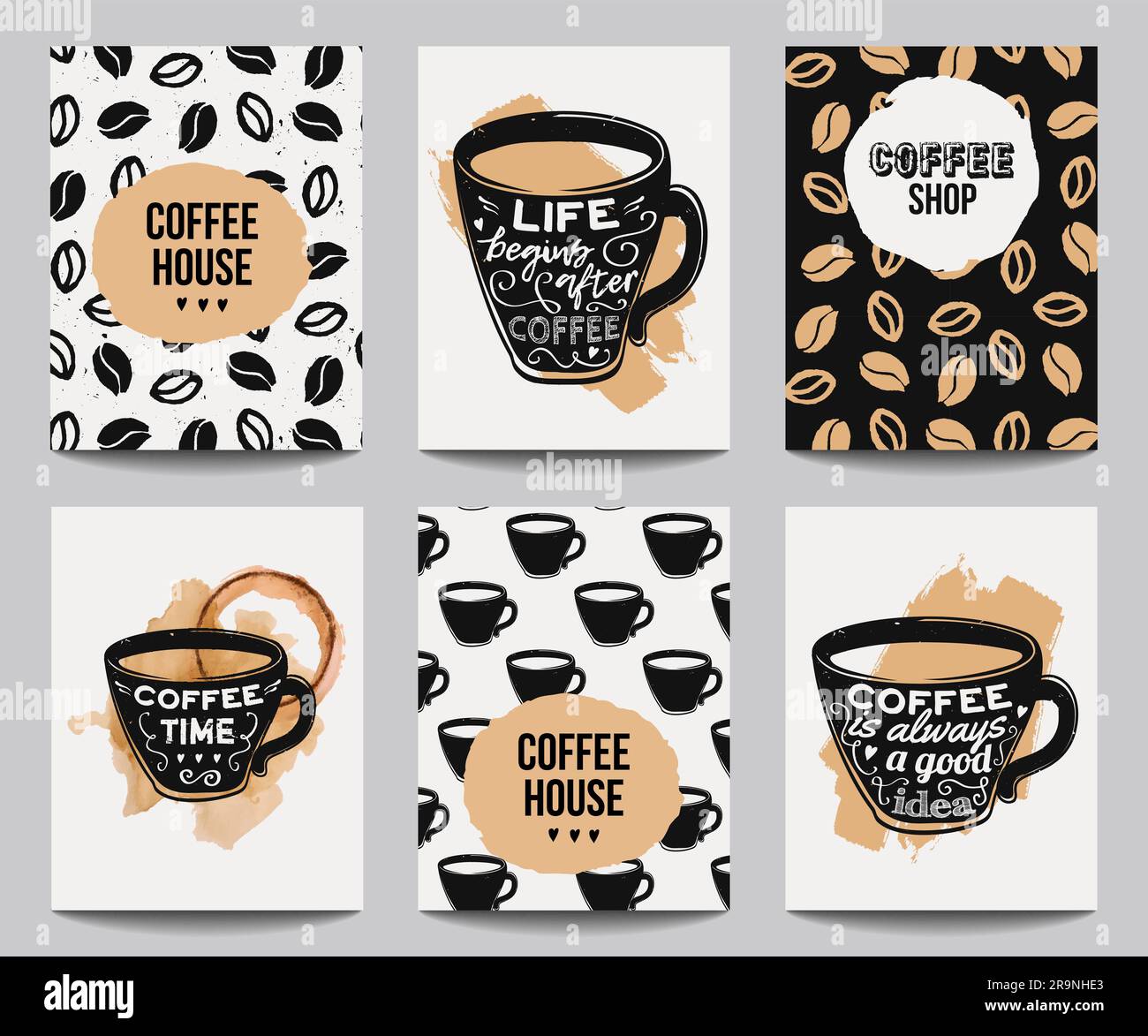 Vector set of modern posters with coffee backgrounds. Trendy hipster ...