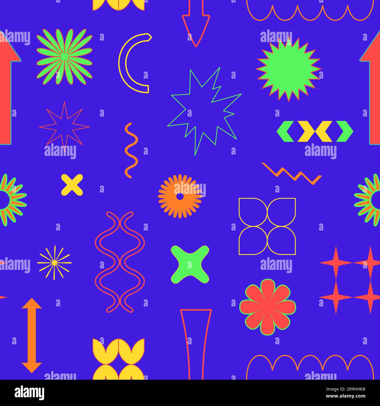 Vector trendy abstract cool retrowave seamless pattern with memphis ...