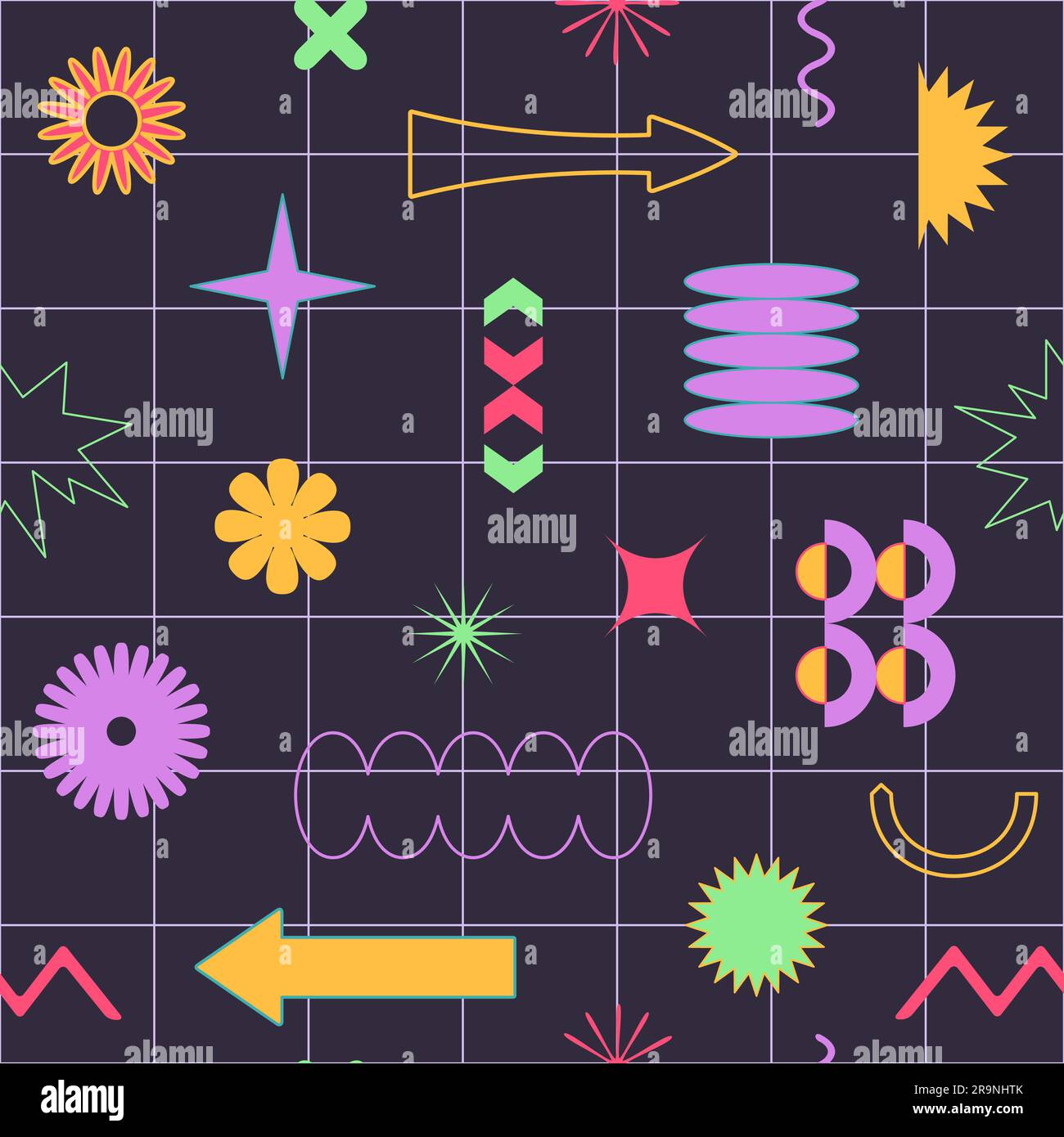 Vector trendy abstract cool retrowave seamless pattern with memphis ...