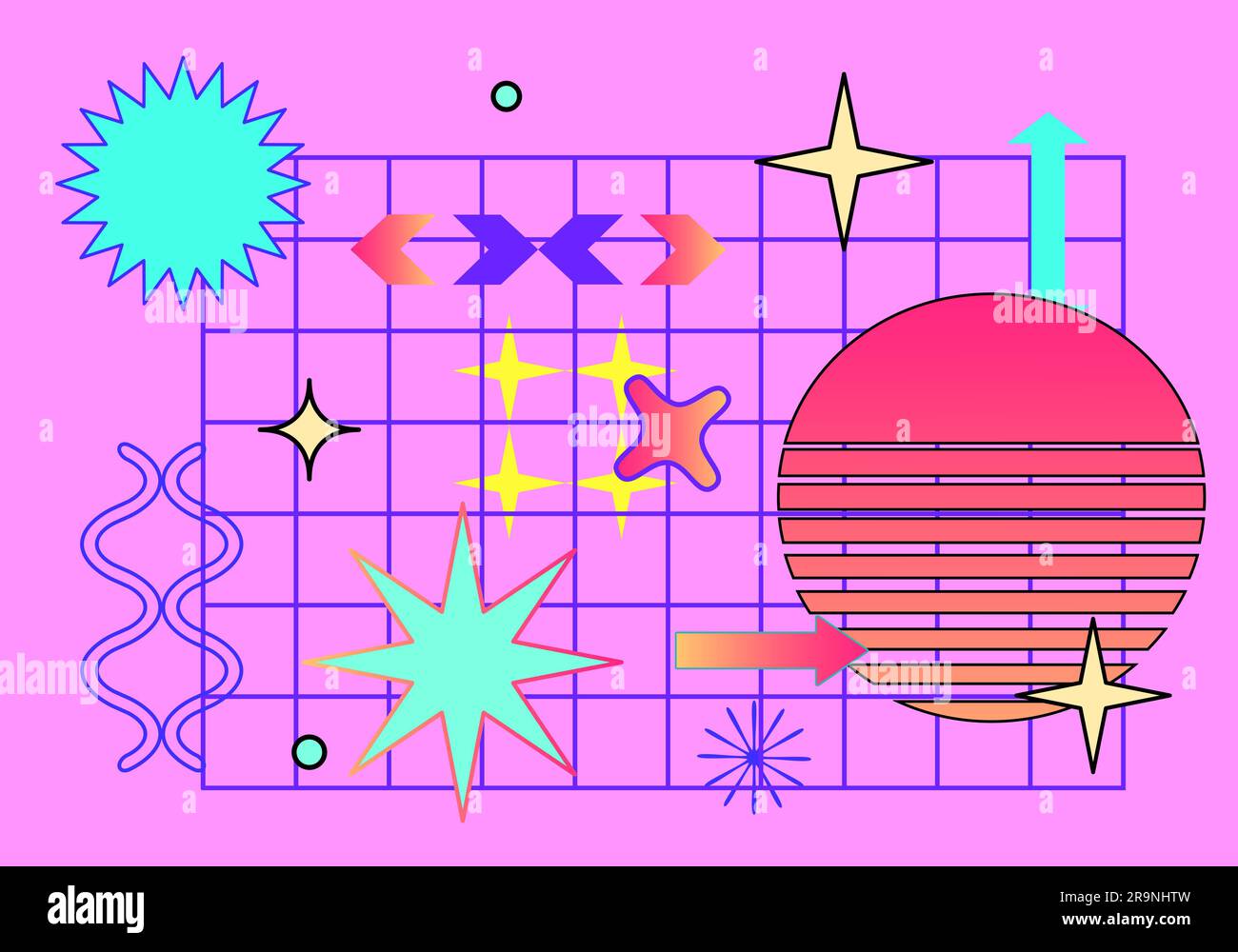 Vector trendy abstract cool retrowave pattern illustration with memphis ...