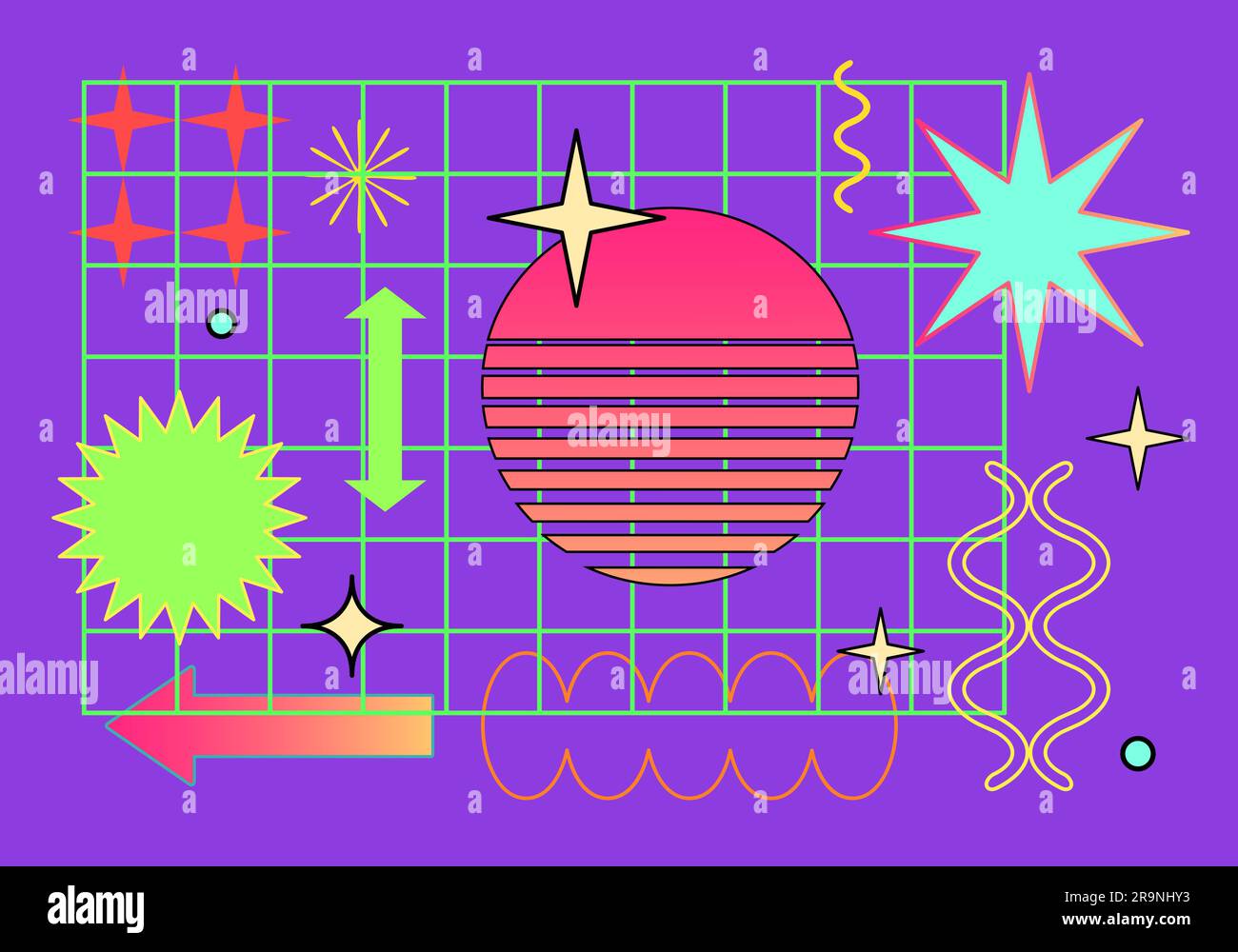 Vector trendy abstract cool retrowave pattern illustration with memphis ...