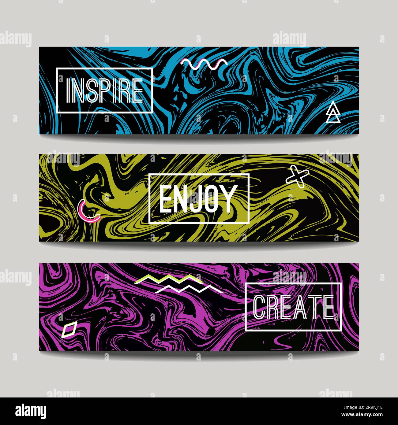 Vector set with ink watercolor hand drawn marble banners. Creative ...