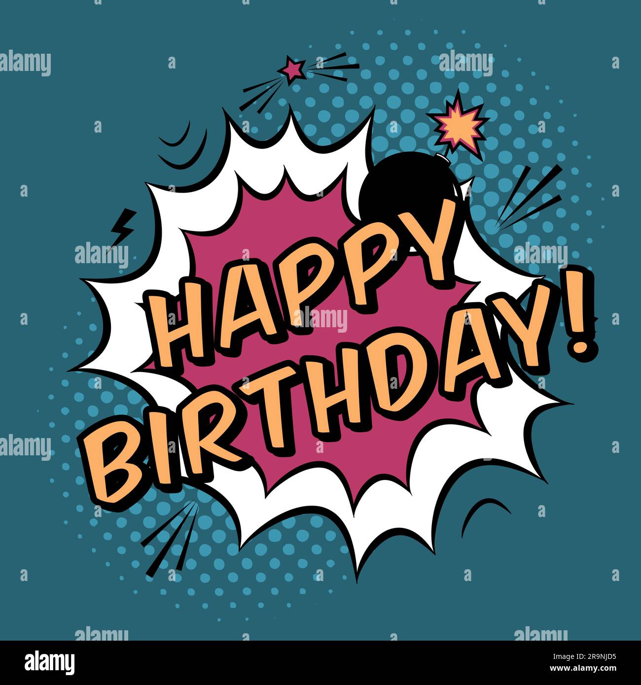 Vector Happy Birthday greeting card in comic book style. Trendy pop art ...