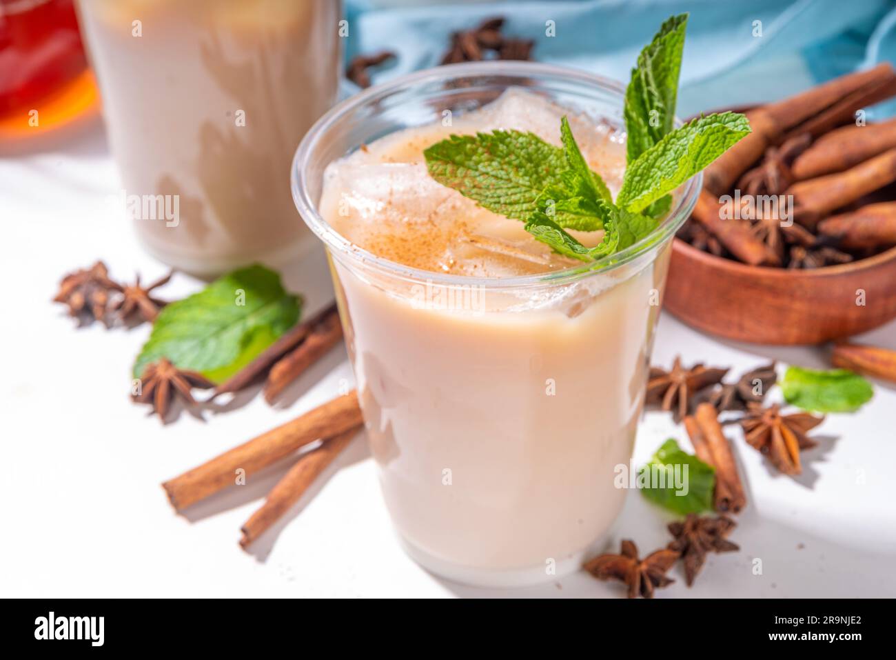 Thai Iced tea, asian indian masala spices drink with non-dairy coconut ...