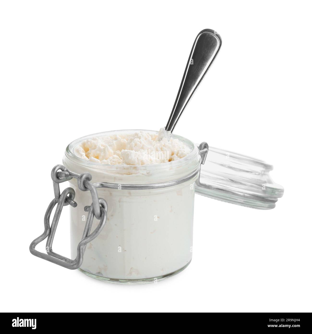 Delicious tofu cream cheese in glass jar isolated on white Stock Photo ...