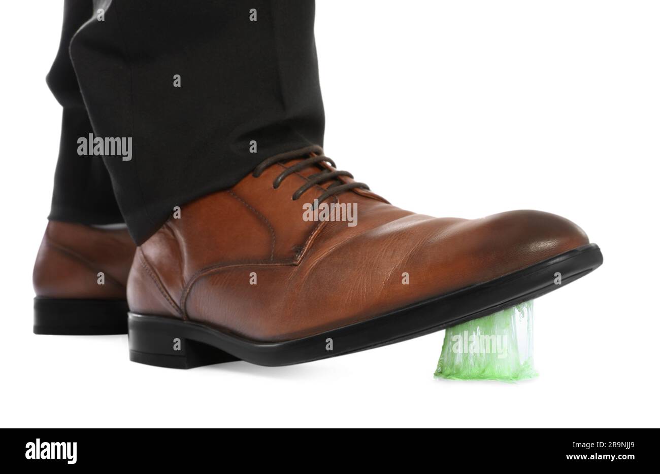 Man stepping into chewing gum on white background, closeup Stock Photo ...
