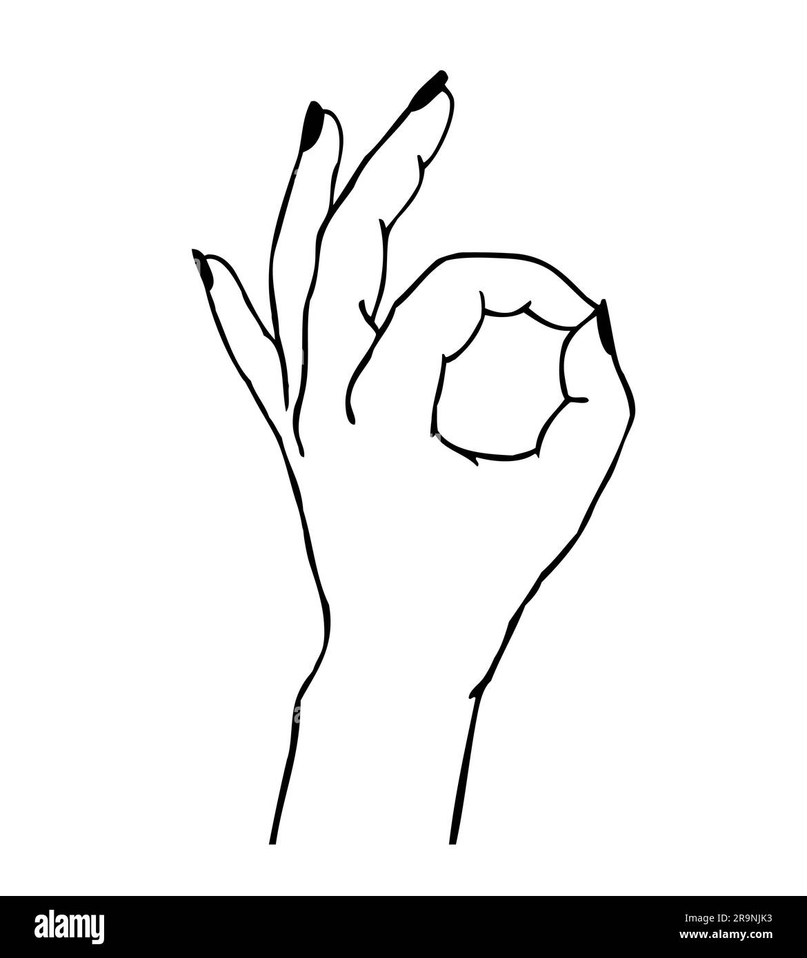 Vector illustration of gesture - female hand showing OK sign isolated ...