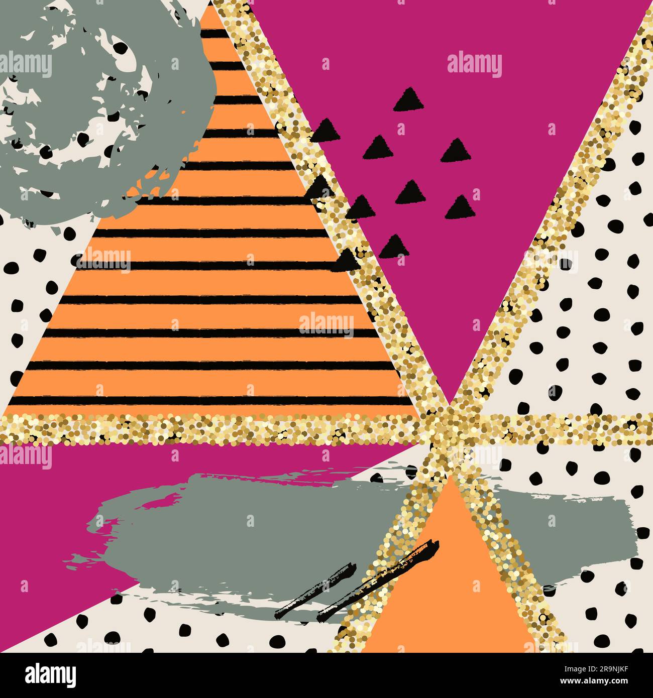 Vector abstract hand drawn pattern with geometric and brush painted ...