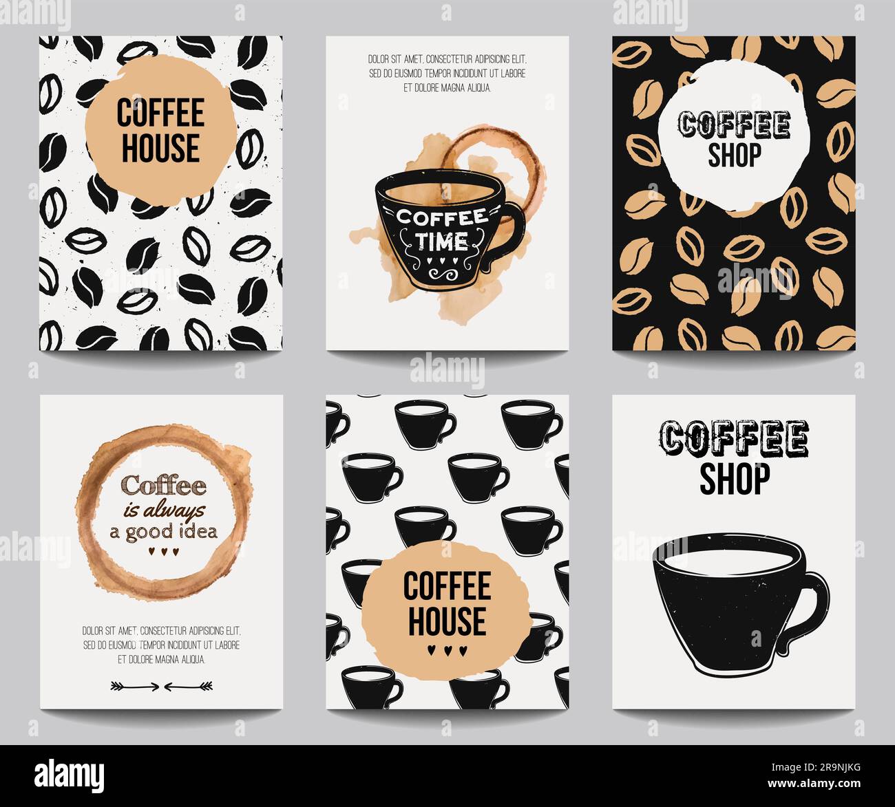 Vector set of modern posters with coffee backgrounds. Trendy hipster ...