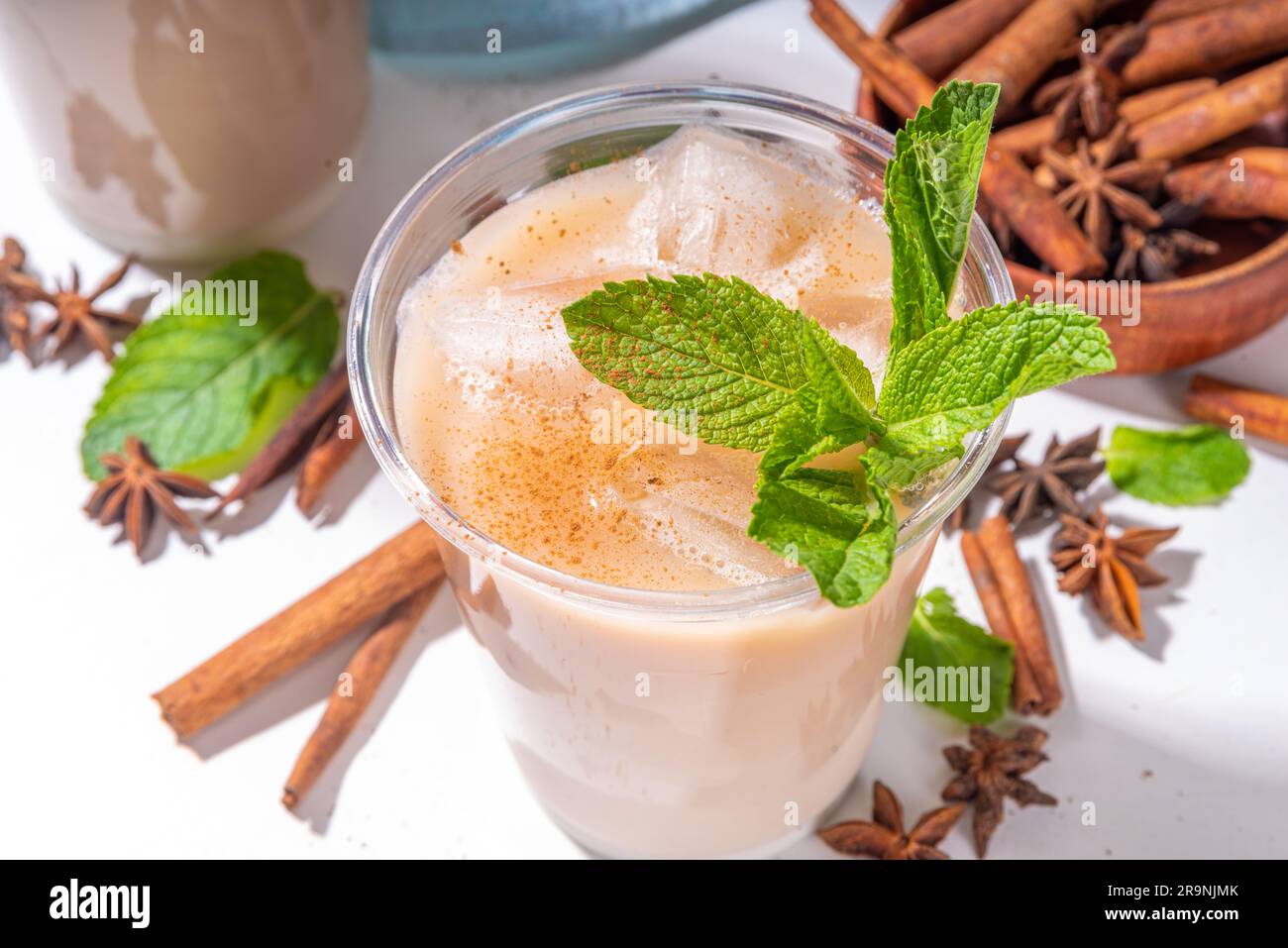 Thai Iced tea, asian indian masala spices drink with non-dairy coconut ...