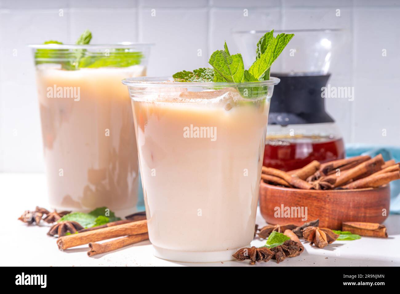 Thai Iced tea, asian indian masala spices drink with non-dairy coconut ...