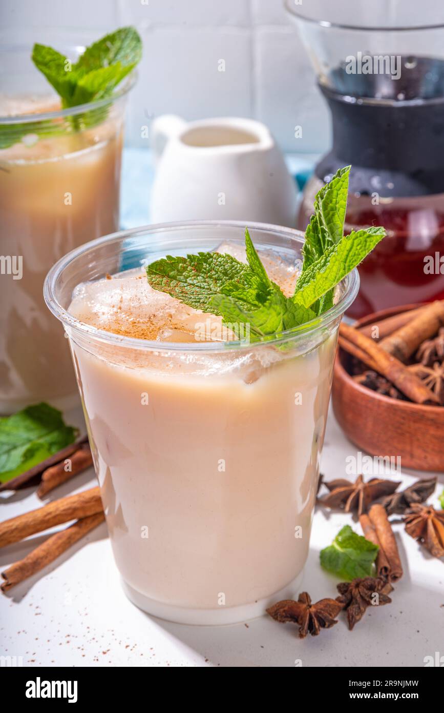 Thai Iced tea, asian indian masala spices drink with non-dairy coconut ...