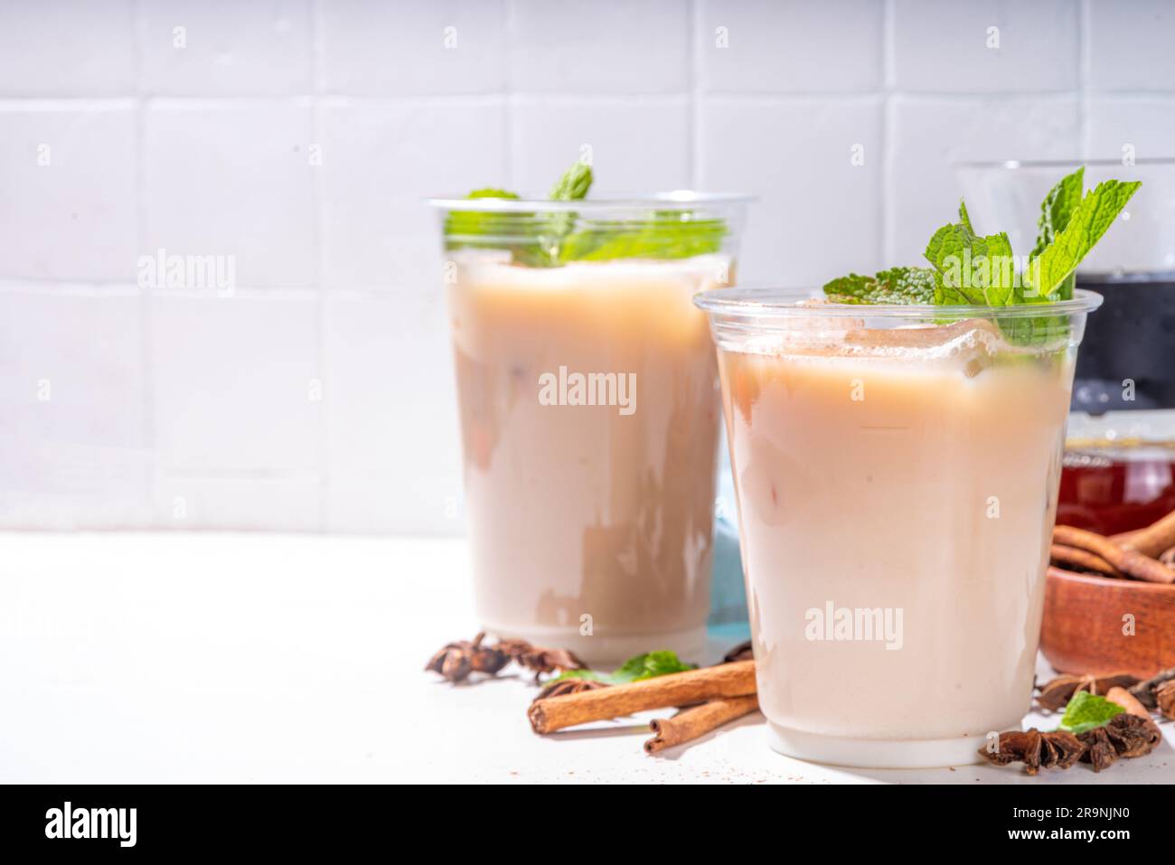 Thai Iced tea, asian indian masala spices drink with non-dairy coconut ...