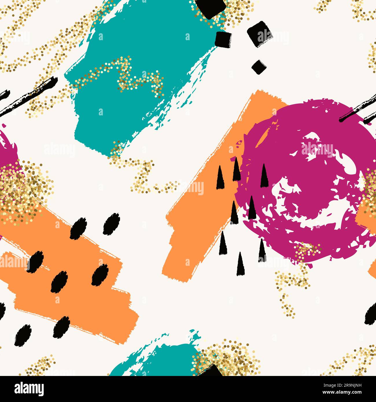 Vector abstract hand drawn seamless pattern with geometric and brush ...