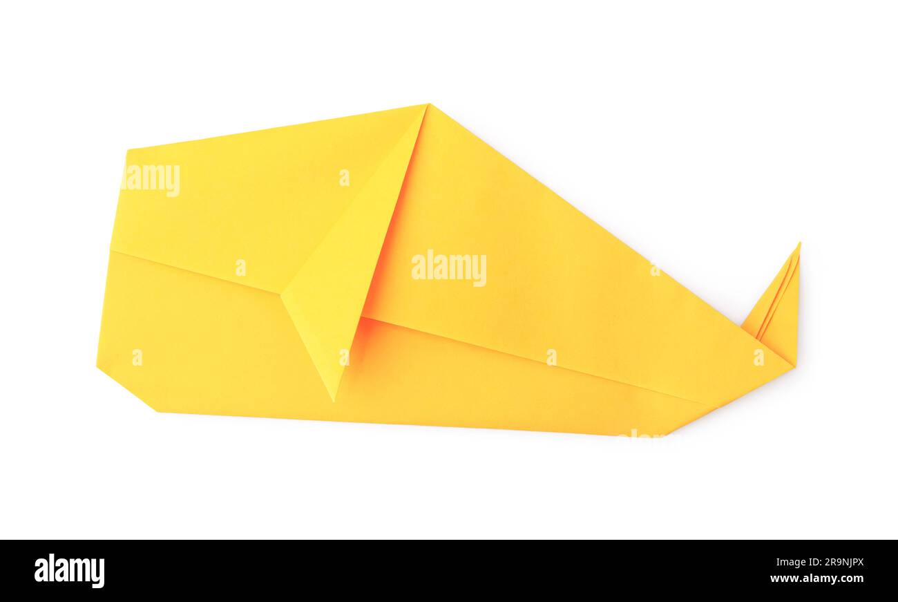 Folded yellow paper isolated on white, top view. Process of making ...