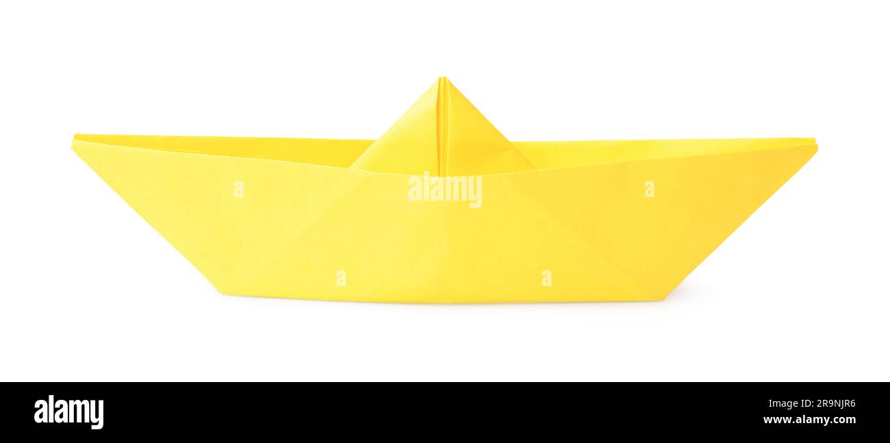 Yellow paper boat isolated on white. Origami art Stock Photo - Alamy