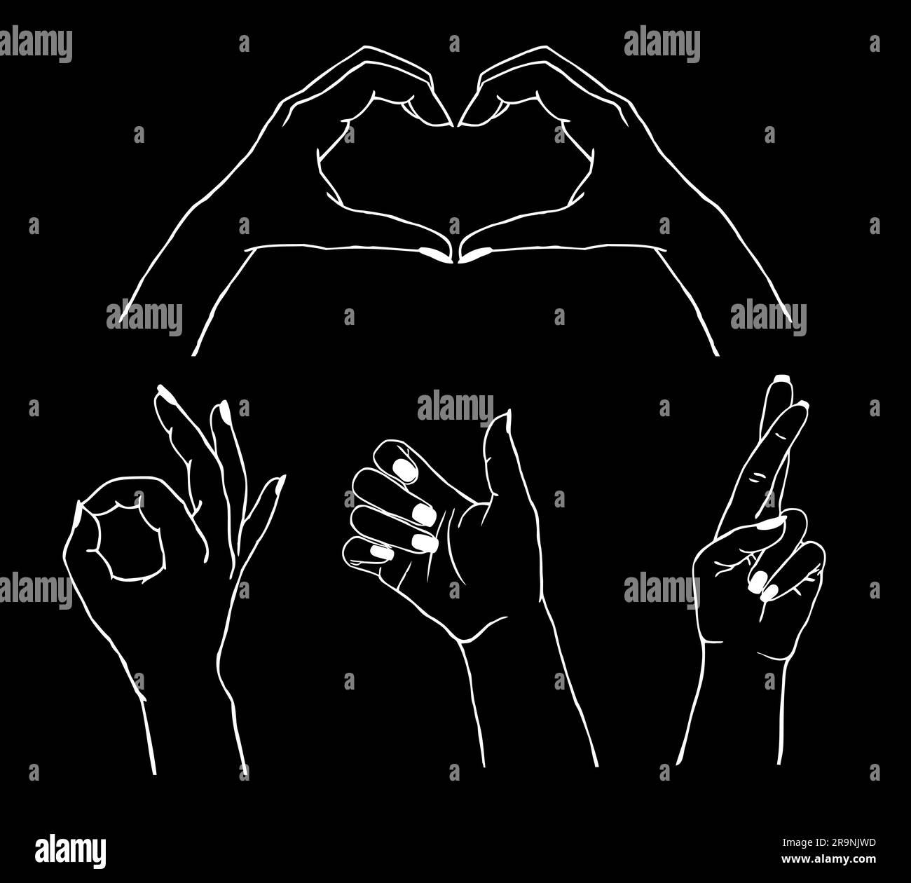 Vector set of different gestures isolated. Collection of female hands ...