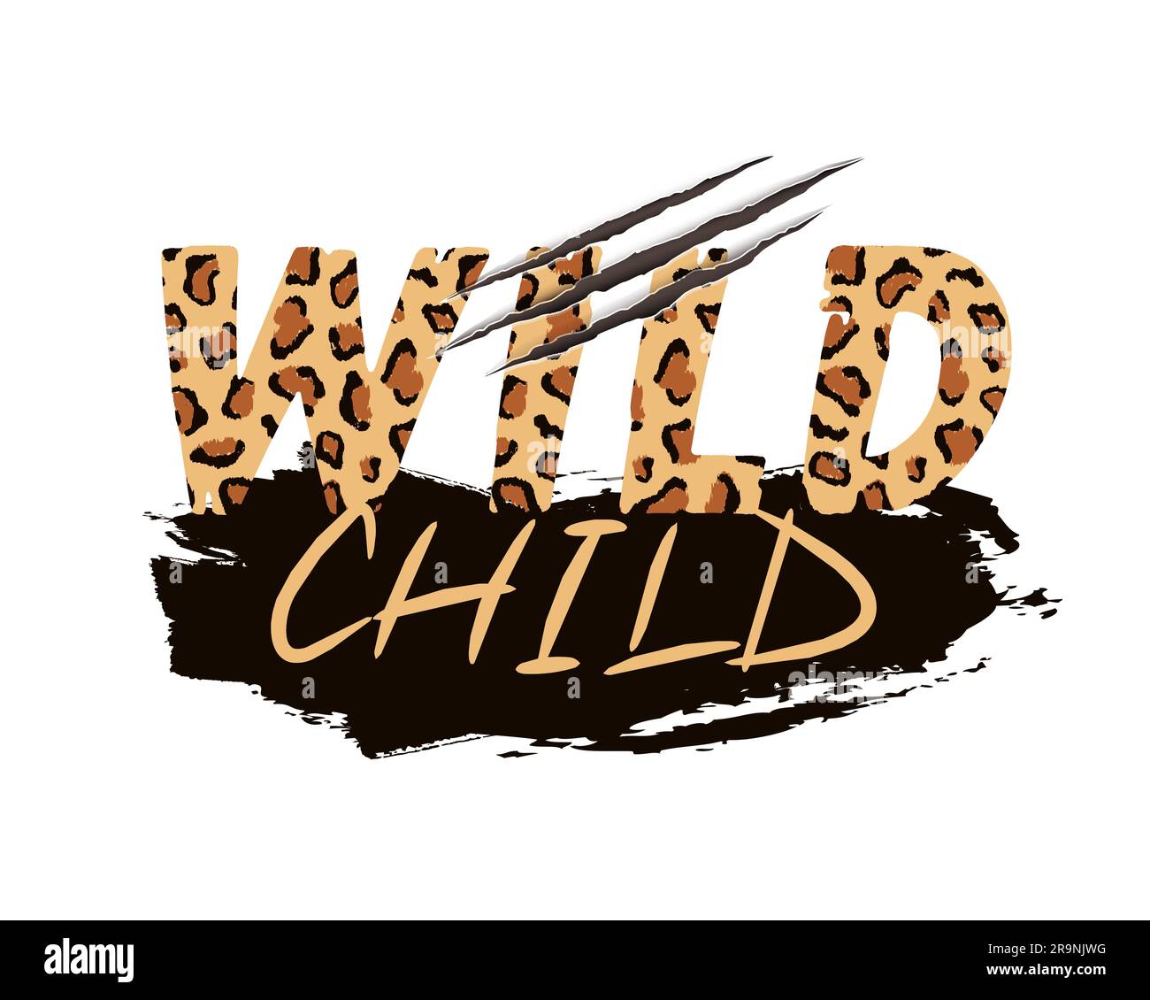 Vector illustration with Wild Child slogan with leopard skin and animal ...