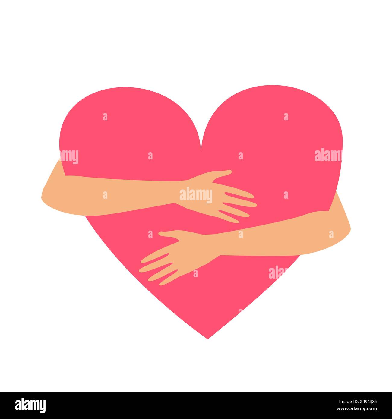 Vector illustration of hands hugging heart isolated on a white ...