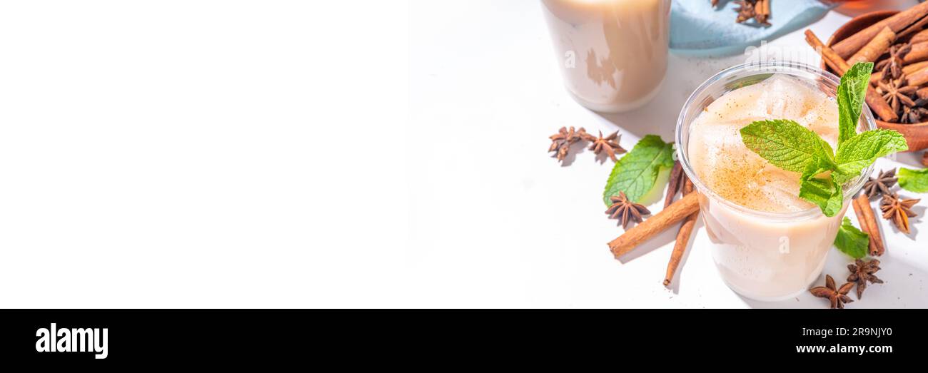 Thai Iced tea, asian indian masala spices drink with non-dairy coconut ...