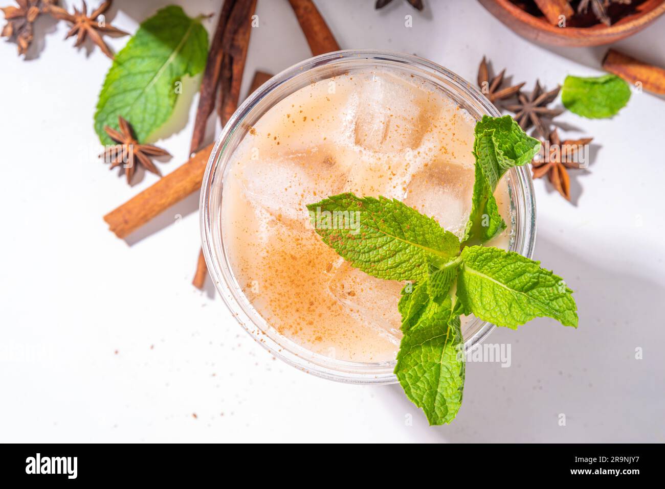 Thai Iced tea, asian indian masala spices drink with non-dairy coconut ...